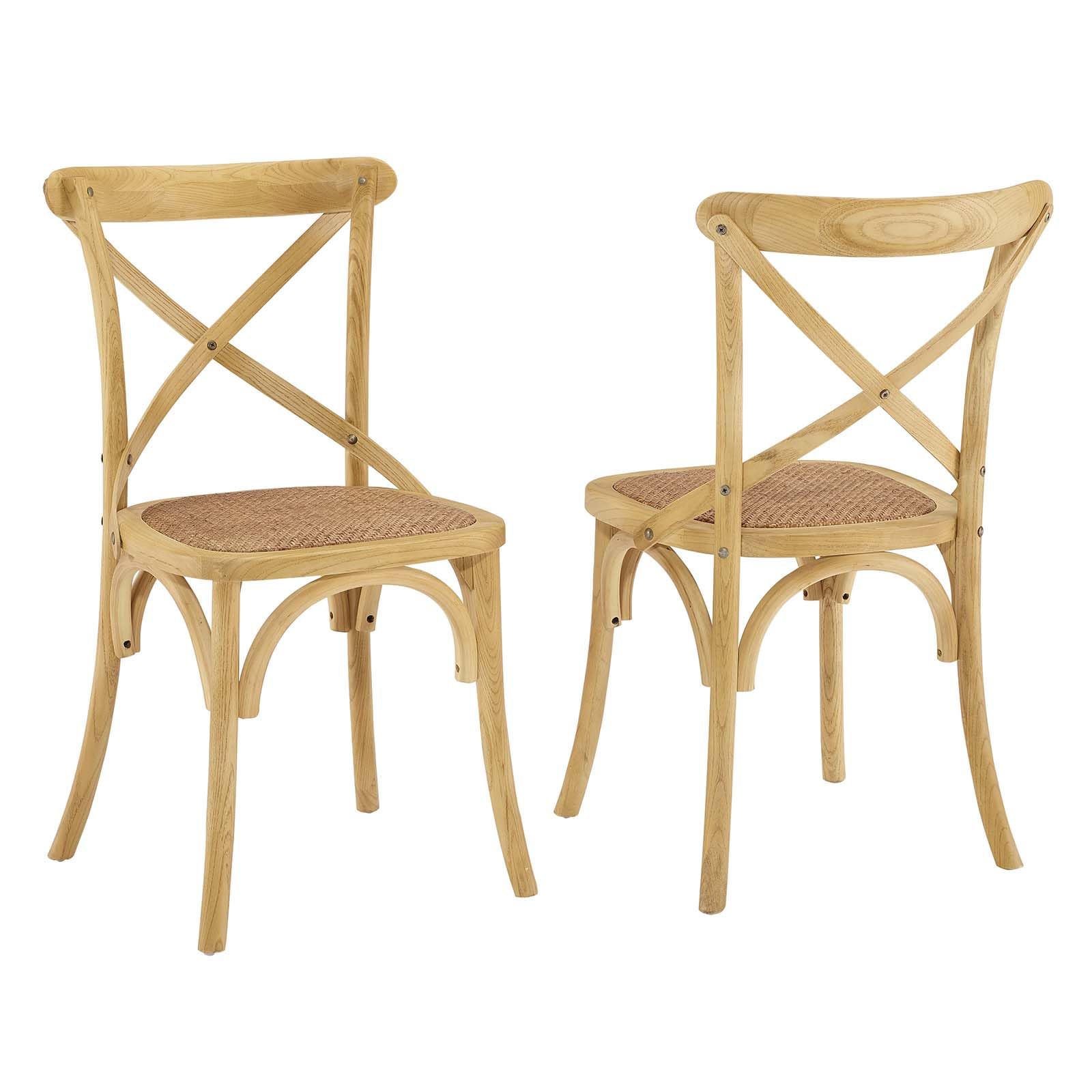 Modway Gear Rustic Modern Farmhouse Elm Wood Rattan Two Dining Chairs in Natural