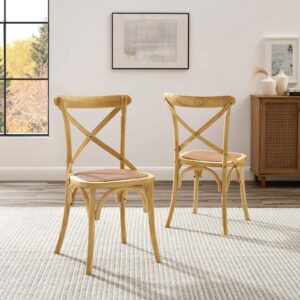 Modway Gear Rustic Modern Farmhouse Elm Wood Rattan Two Dining Chairs in Natural