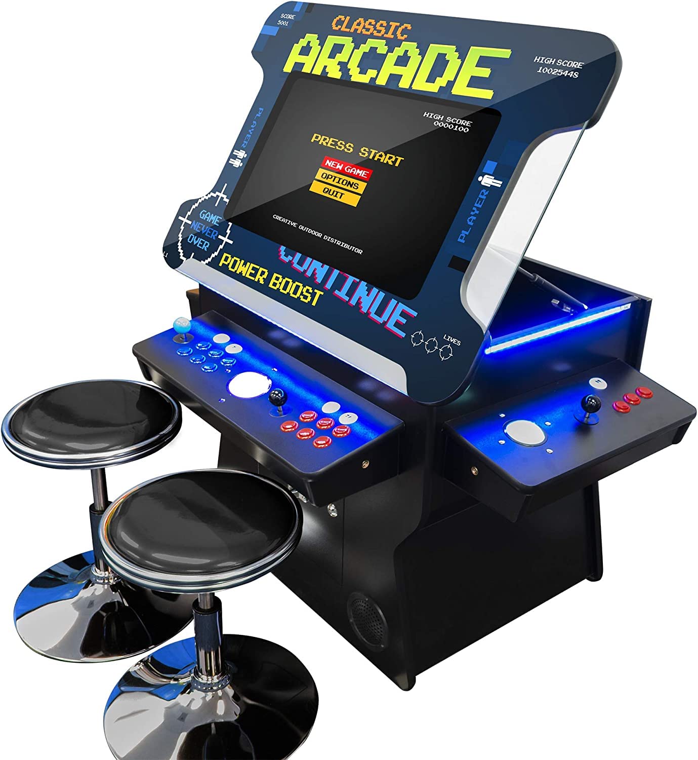 Creative Outdoor Distributor Arcades Full Size Commercial Grade Cocktail Arcade Machine | 2 Player, 1162 Games Kid, 26" LCD Lifting Screen | 3 Sided | 4 Sanwa Joysticks |Trackball | 2 Stools Included