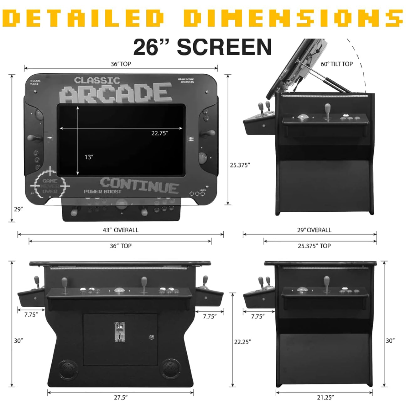 Creative Outdoor Distributor Arcades Full Size Commercial Grade Cocktail Arcade Machine | 2 Player, 1162 Games Kid, 26" LCD Lifting Screen | 3 Sided | 4 Sanwa Joysticks |Trackball | 2 Stools Included