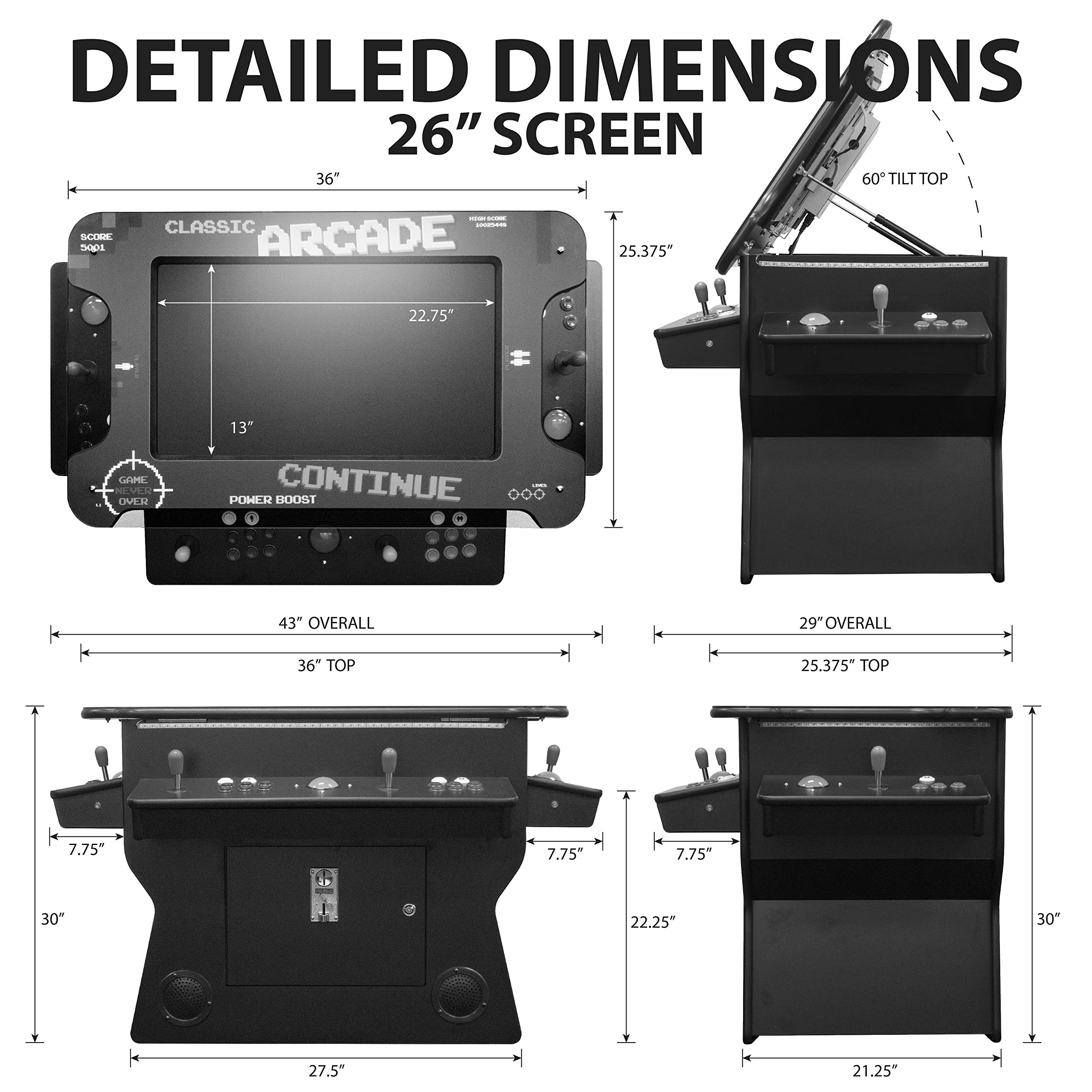 Creative Outdoor Distributor Arcades Full Size Commercial Grade Cocktail Arcade Machine | 2 Player, 1162 Games Kid, 26" LCD Lifting Screen | 3 Sided | 4 Sanwa Joysticks |Trackball | 2 Stools Included