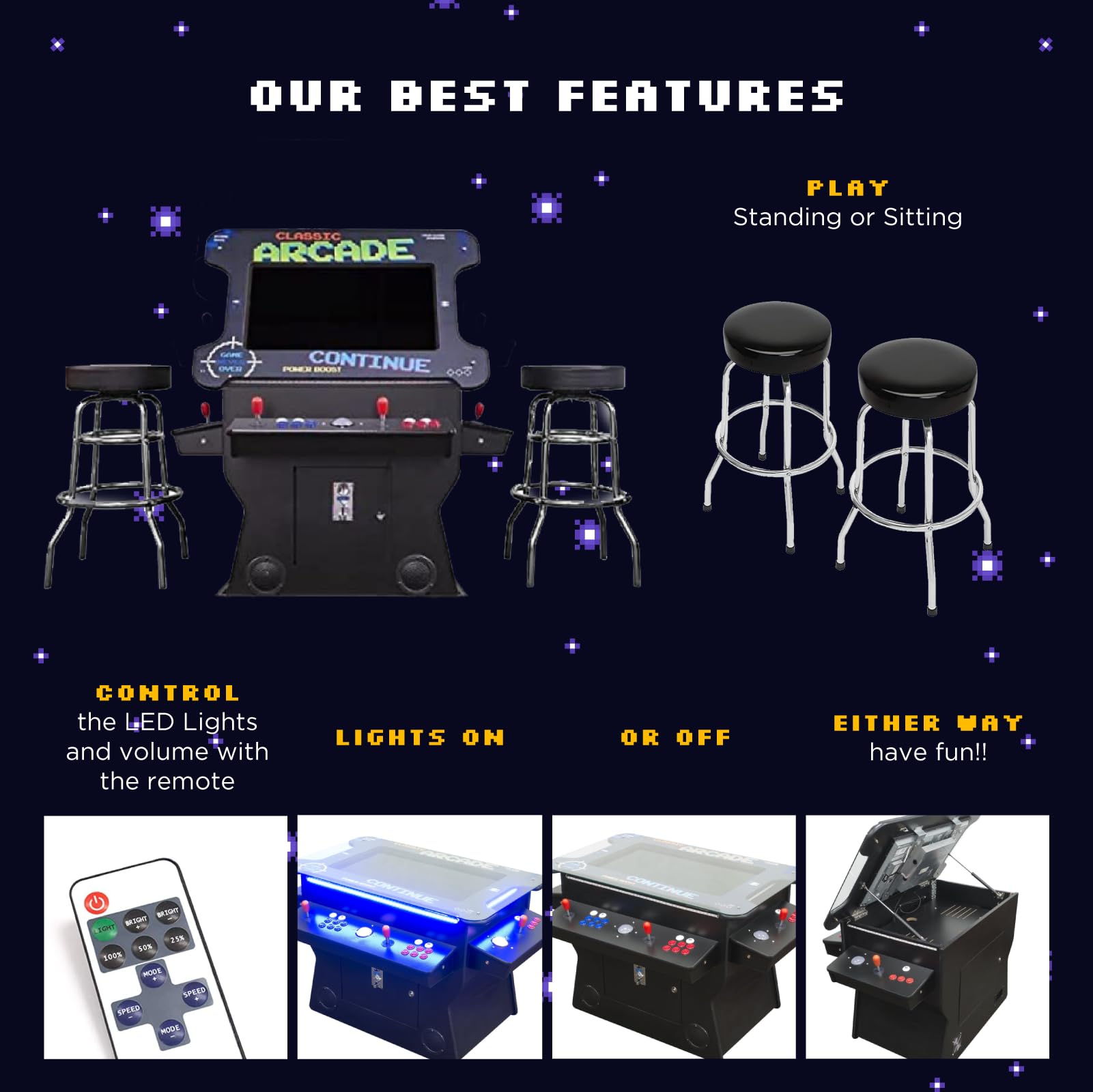 Creative Outdoor Distributor Arcades Full Size Commercial Grade Cocktail Arcade Machine | 2 Player, 1162 Games Kid, 26" LCD Lifting Screen | 3 Sided | 4 Sanwa Joysticks |Trackball | 2 Stools Included