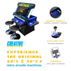 Creative Outdoor Distributor Arcades Full Size Commercial Grade Cocktail Arcade Machine | 2 Player, 1162 Games Kid, 26" LCD Lifting Screen | 3 Sided | 4 Sanwa Joysticks |Trackball | 2 Stools Included