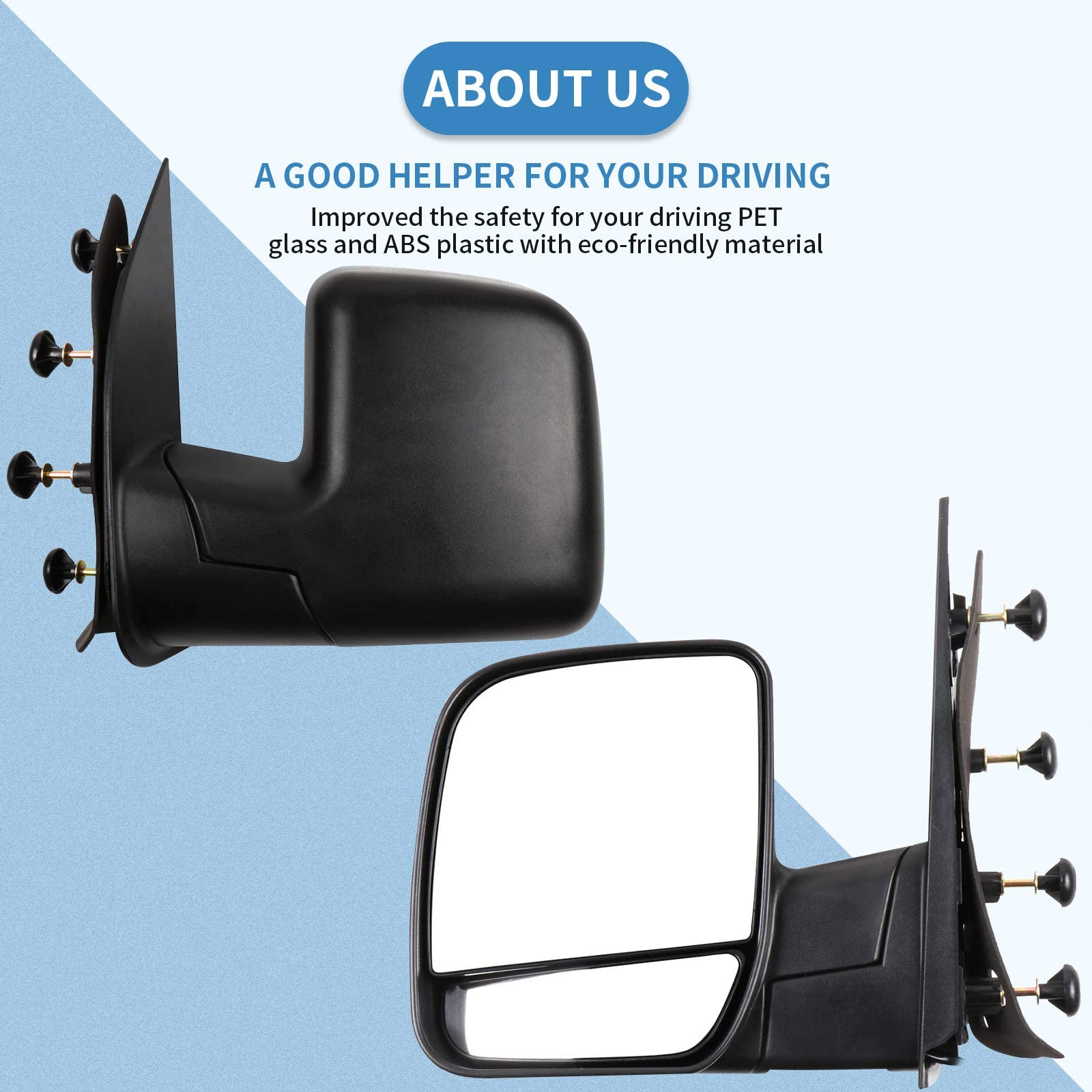 ECCPP Driver Side Mirrors, Left Rear View Mirrors fit 2003-2013 For Ford E-150 E-250 2004-2013 For Ford E-350 E-450 Super Duty E-450 Power Heated Manual Folding