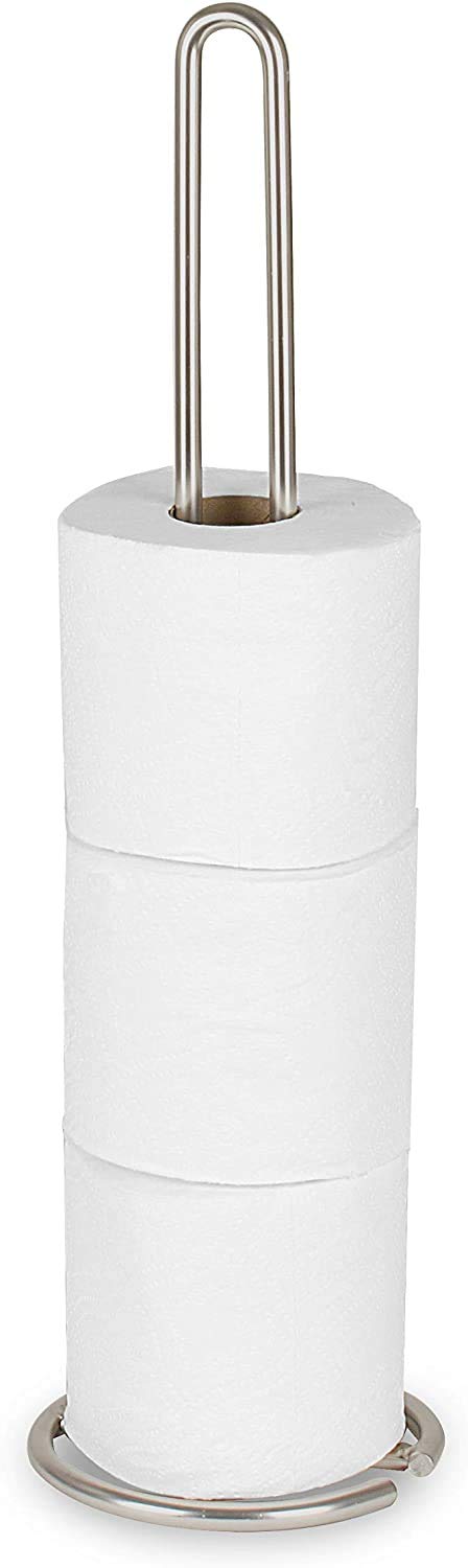 Spectrum Euro Toilet Tissue Holder (Satin Nickel) - Free-Standing Toilet Paper Roll Reserve & Storage for Bathroom