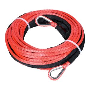 anzio 1/4" x50' atv synthetic rope extension winch cable with 39" rock guard- breaking strength max. 7500 lbs (red)