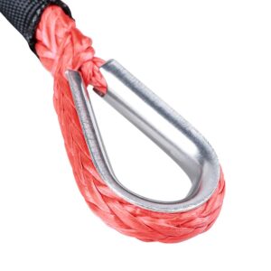 Anzio 1/4" x50' ATV Synthetic Rope Extension Winch Cable with 39" Rock Guard- Breaking Strength Max. 7500 lbs (Red)