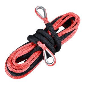 Anzio 1/4" x50' ATV Synthetic Rope Extension Winch Cable with 39" Rock Guard- Breaking Strength Max. 7500 lbs (Red)