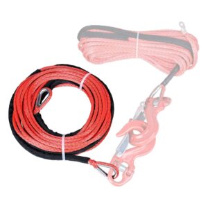 Anzio 1/4" x50' ATV Synthetic Rope Extension Winch Cable with 39" Rock Guard- Breaking Strength Max. 7500 lbs (Red)