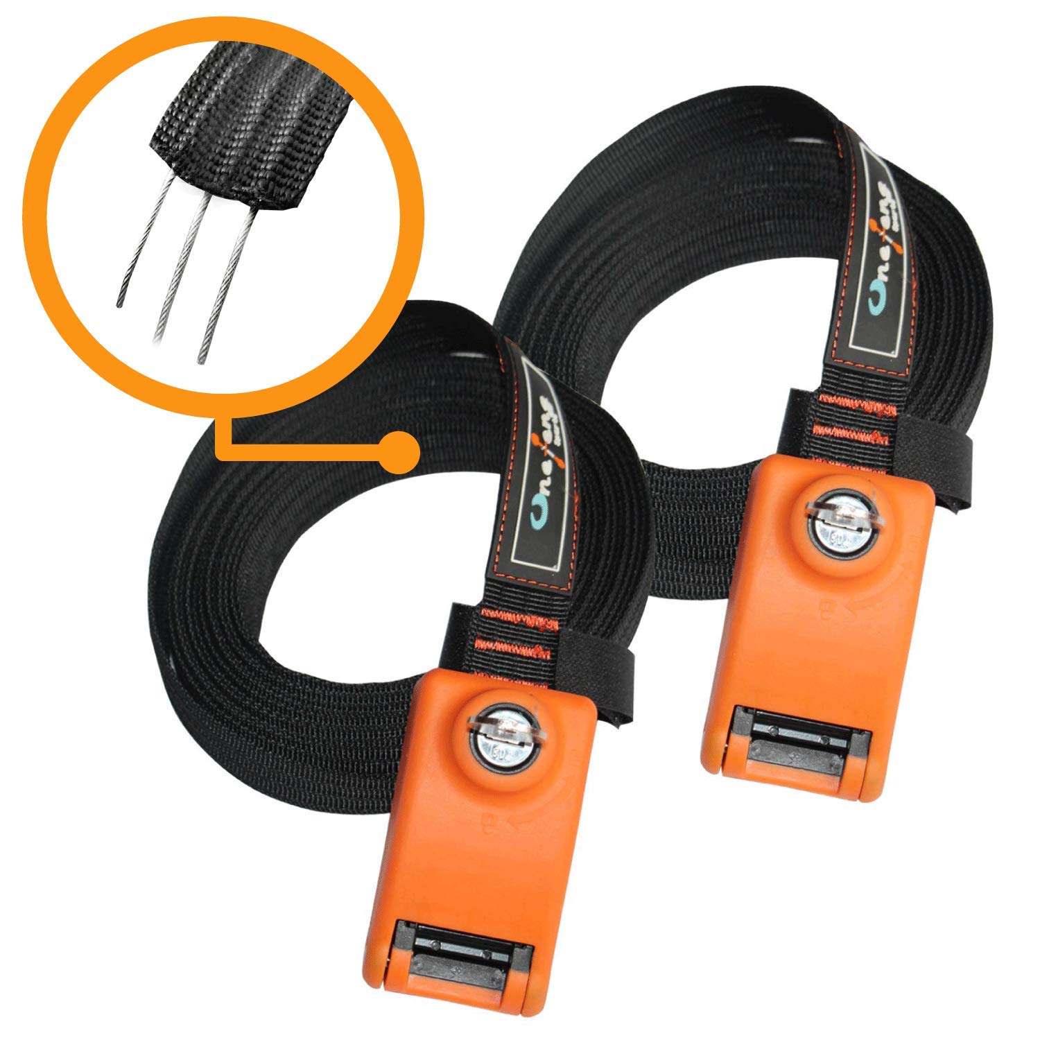 Onefeng Sports Lockable Tie Down Strap with 3 Stainless Steel Cables 'No Scratch' Silicone Buckle to Prevent Anyone from Taking Your Surfboards, Paddle Boards 2 Pack