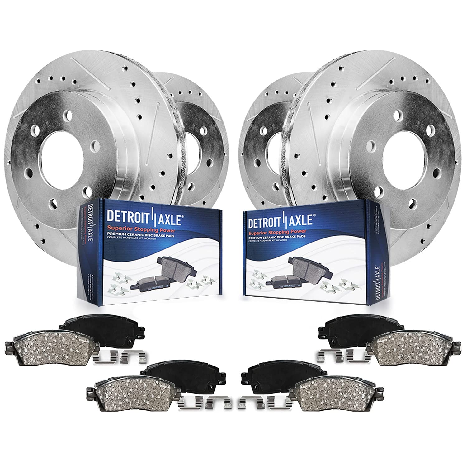 Detroit Axle - Brake Kit for Chevy GMC Silverado Sierra 1500 Yukon Tahoe Astro Drilled & Slotted Disc Brakes Rotors Ceramic Brake Pads Replacement : 12" inch Front Rotor and 12.78" inch Rear Rotor