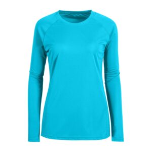 women's upf 50+ sun protection long sleeve performance active top shirts fitness workout running sports leisure t-shirt (l, sky blue)