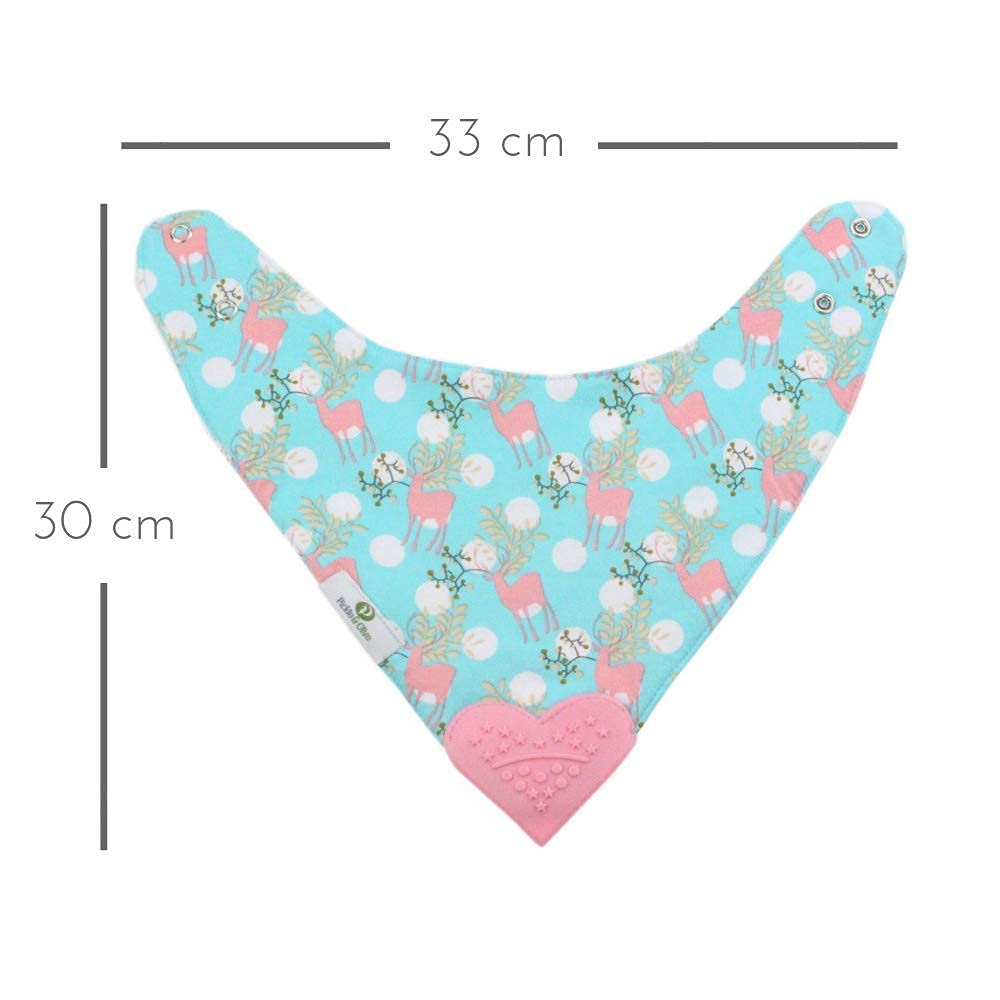 Reversible Baby Teething Bibs - Attached Pink Heart Teether - Boho Antler - Set of 2