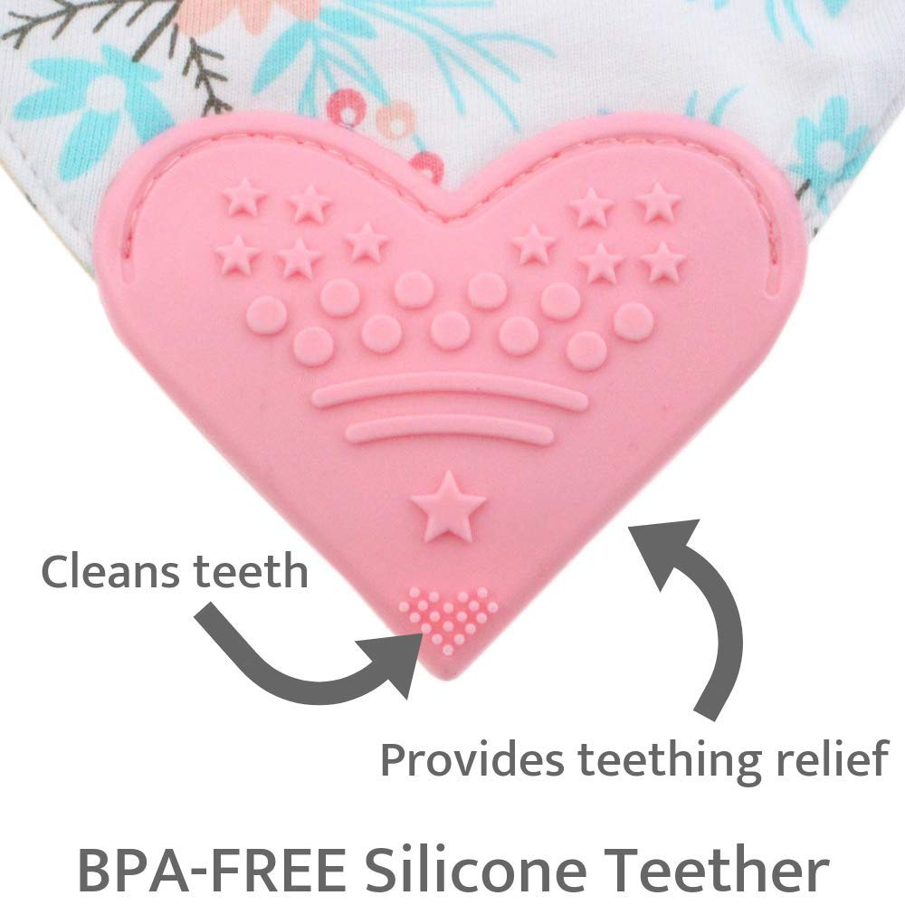 Reversible Baby Teething Bibs - Attached Pink Heart Teether - Boho Antler - Set of 2