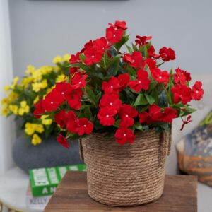 Xilyya 2PCS Artificial Impatiens Bushes Silk Flowers Greenery Indoor Garden Office Wedding Decor (Red)