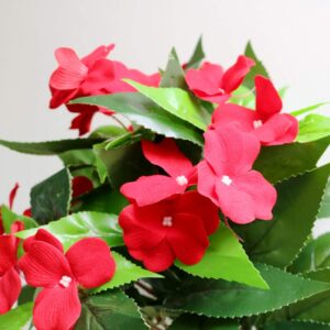 Xilyya 2PCS Artificial Impatiens Bushes Silk Flowers Greenery Indoor Garden Office Wedding Decor (Red)