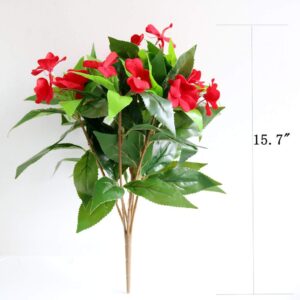 Xilyya 2PCS Artificial Impatiens Bushes Silk Flowers Greenery Indoor Garden Office Wedding Decor (Red)