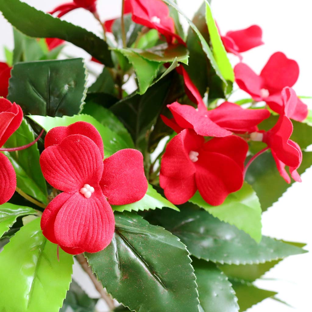 Xilyya 2PCS Artificial Impatiens Bushes Silk Flowers Greenery Indoor Garden Office Wedding Decor (Red)