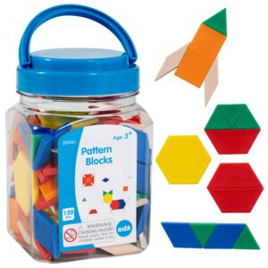 edx education pattern blocks - mini jar set of 120 - plastic pattern blocks - practice sorting, patterns, measurement and fractions - math manipulative for kids