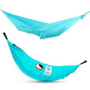 ticket to the moon compact 1 person lightweight camping hammock - fair trade & handmade portable hammock for traveling, camping, parachute silk nylon, set-up < 1 min - turquoise