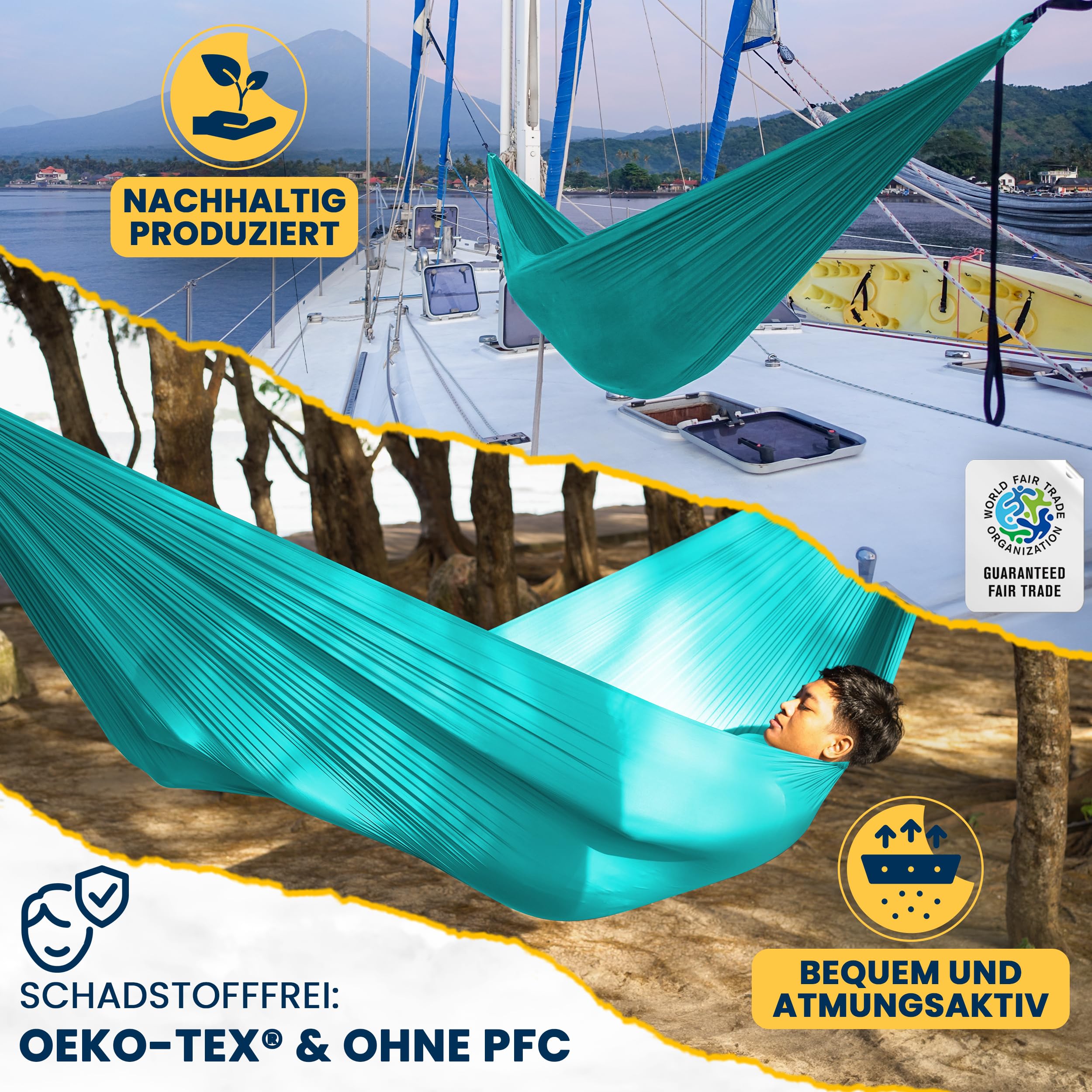 Ticket to the Moon Compact 1 Person Lightweight Camping Hammock - Fair Trade & Handmade Portable Hammock for Traveling, Camping, Parachute Silk Nylon, Set-Up < 1 min - Turquoise