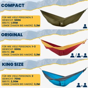 Ticket to the Moon Compact 1 Person Lightweight Camping Hammock - Fair Trade & Handmade Portable Hammock for Traveling, Camping, Parachute Silk Nylon, Set-Up < 1 min - Turquoise