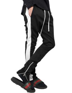 mens stripe track pants skinny fit stretch trouser elastic jogger 1vwa0006(medium, p122_blk/whi)