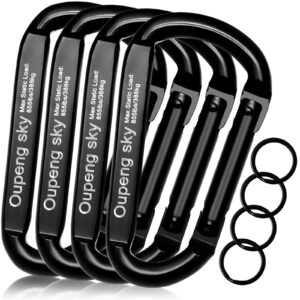 carabiner clip, 4 pack, 855lbs，3" heavy duty caribeaners for hammocks, camping accessories, hiking, keychains，outdoors and gym etc, small carabiners for dog leash, harness and key ring, black