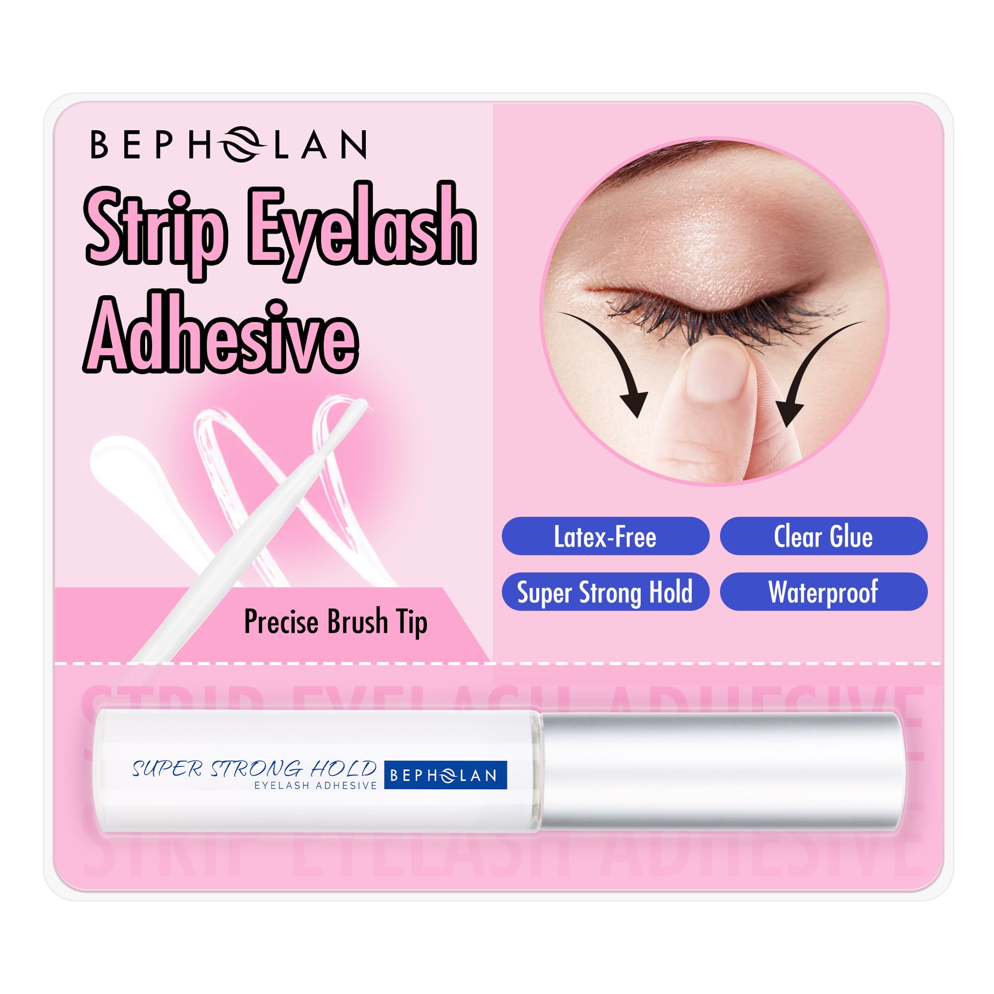 BEPHOLAN Eyelash Glue, Super Strong Hold for False Eyelashes, Lash Glue, Eyelash Adhesive, Latex Free, Suitable for Sensitive Eyes, Waterproof, White 0.176 oz