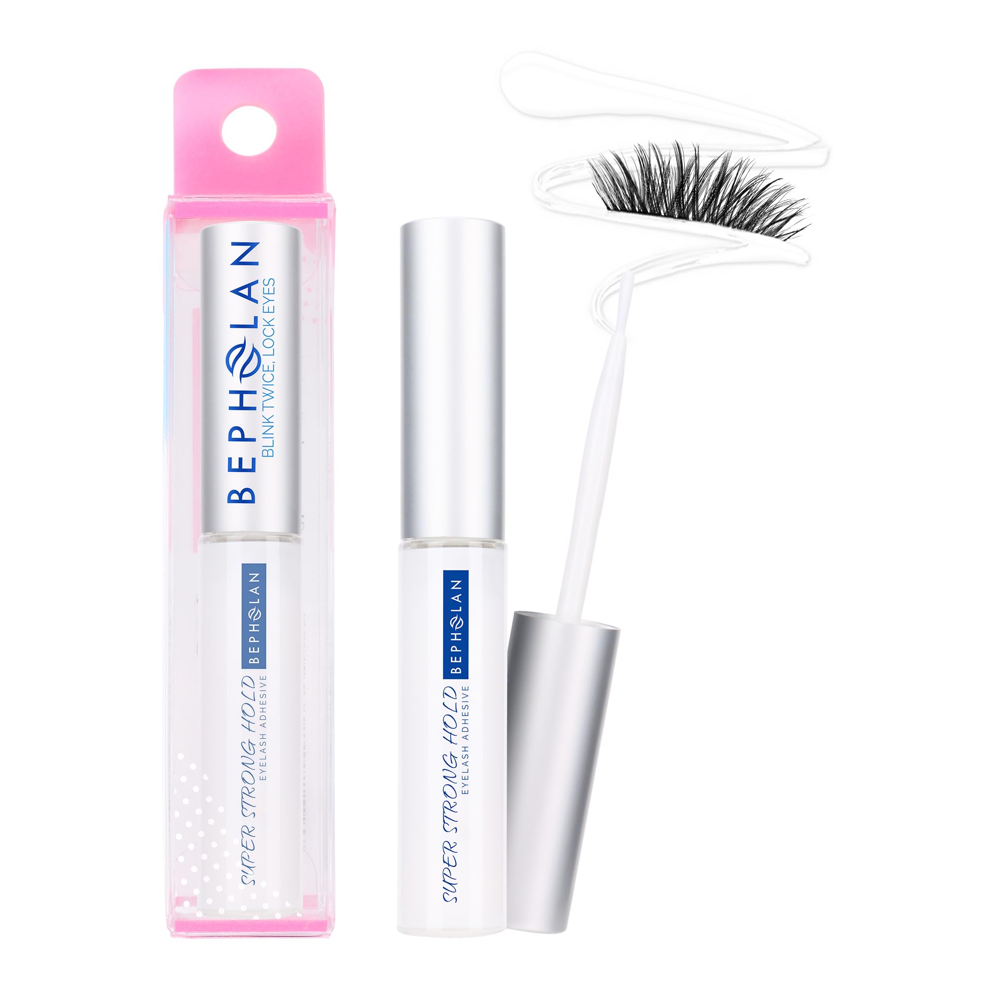 BEPHOLAN Eyelash Glue, Super Strong Hold for False Eyelashes, Lash Glue, Eyelash Adhesive, Latex Free, Suitable for Sensitive Eyes, Waterproof, White 0.176 oz