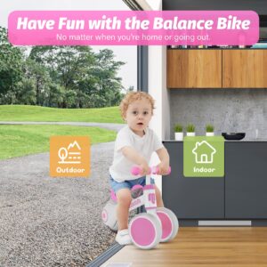 allobebe Baby Balance Bike, Cute Toddler Bikes 12-36 Months Gifts for 1 Year Old Girl Bike to Train Baby from Standing to Running with Adjustable Seat Silent & Soft 3 Wheels