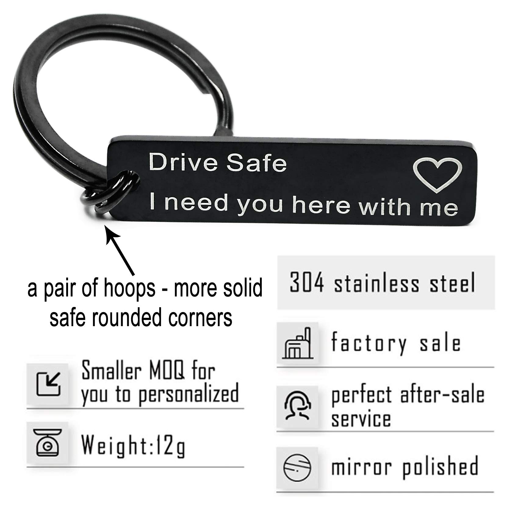 Drive Safe Keychain I Need You Here With Me Gifts for Husband Dad Boyfriend Gifts Valentines Day Father's day BirthdayGift (Black-drive-Safe)