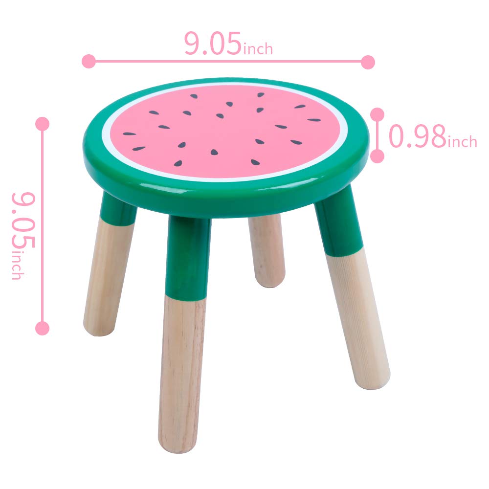 RUYU 9 Inch Kids Solid Hard Wood Fruit Chair, Crafted Hand-Painted Wood with Assembled Four-Legged Sitting Stool, Bedroom, Playroom, Watermelon Furniture Stool for Children(Watermelon)