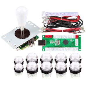 avisiri 1 player arcade buttons joystick diy kit parts include 1x ellipse balltop handle stick 10x led arcade button 1x usb encoder controller for pc mame raspberry pi windows (white)