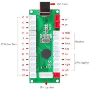 Avisiri 1 Player Arcade Buttons Joystick DIY Kit Parts Include 1x Ellipse Balltop Handle Stick 10x LED Arcade Button 1x USB Encoder Controller for PC MAME Raspberry Pi Windows (White)