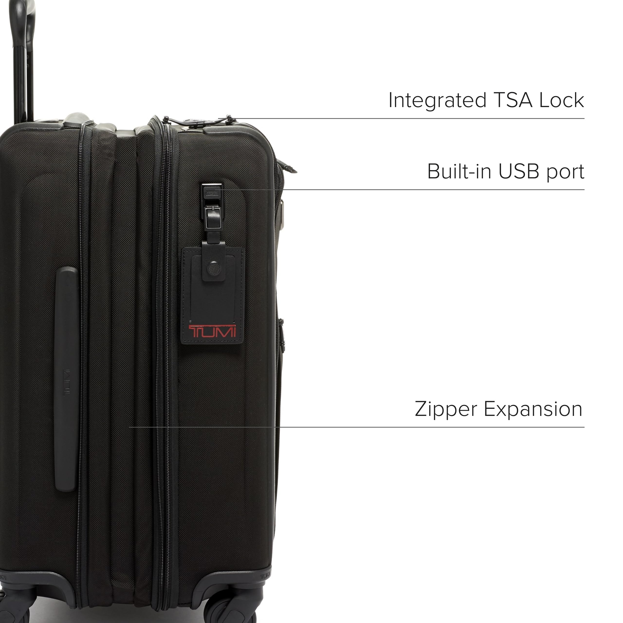 TUMI - Alpha International Dual Access 4-Wheeled Carry-On Luggage - With Built-In USB Port and Integrated TSA Lock - 22-Inch Rolling Suitcase for Men and Women - Black