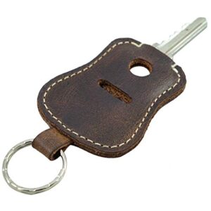 hide & drink, leather guitar keychain/key holder/keychain with pouch for most used key/keychain for musicians, handmade :: bourbon brown