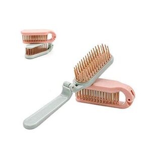 2 pack folding hair combs hair brush compact pocket size travel purse locker , blue & pink (blue, pink)