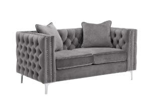 lilola home lorreto gray velvet loveseat