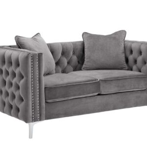 Lilola Home Lorreto Gray Velvet Loveseat