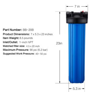 Geekpure 20 Inch Whole House Water Filter Housing-1"NPT Bras Port -Fit 4.5"x 20" Filter (2)