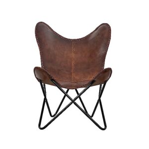 vintage brown leather & arm butterfly chair | genuine tan leather butterfly chair home decor | handmade chair presented by presented by shy shy let's the sky