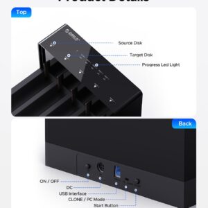 ORICO 5-Bay Hard Drive Docking Station with Offline Cloning - SATA to USB 3.0 HDD Dock for 3.5" Drives, Expandable Storage up to 90TB, Includes 12V/6.5A Power Adapter, Black (6558US3-C)