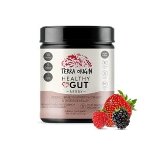 terra origin healthy gut powder (berry flavor) |30-servings with l-glutamine, zinc, glucosamine, slippery elm bark, marshmallow root and more!