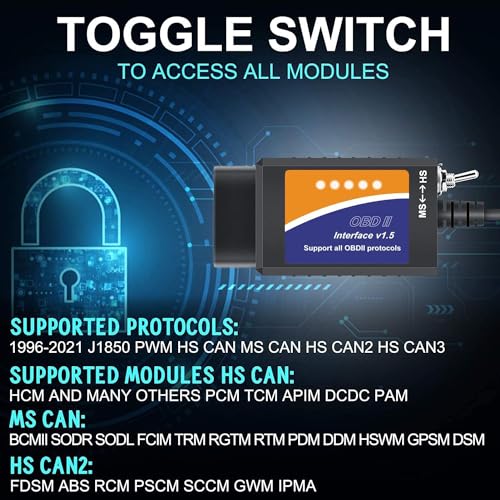 FORS-can ELM327 OBD2 USB Adapter for Windows, ELMconfig Scanner Diagnostic Coding Tool with MS-CAN/HS-CAN Switch for Ford Lincoln Mazda Mercury Series Vehicles