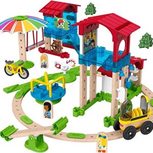 Fisher-Price Wonder Makers Slide & Ride Schoolyard - 75+ Piece Building and Wooden Track Play Set for Ages 3 Years & Up