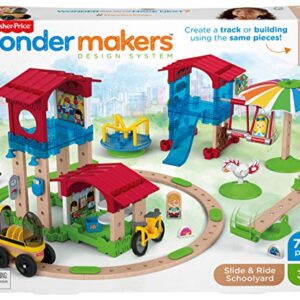 Fisher-Price Wonder Makers Slide & Ride Schoolyard - 75+ Piece Building and Wooden Track Play Set for Ages 3 Years & Up