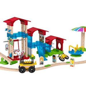 Fisher-Price Wonder Makers Slide & Ride Schoolyard - 75+ Piece Building and Wooden Track Play Set for Ages 3 Years & Up