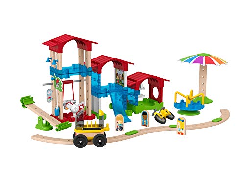 Fisher-Price Wonder Makers Slide & Ride Schoolyard - 75+ Piece Building and Wooden Track Play Set for Ages 3 Years & Up