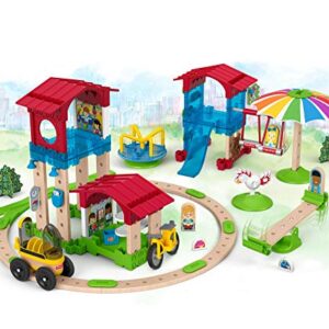 Fisher-Price Wonder Makers Slide & Ride Schoolyard - 75+ Piece Building and Wooden Track Play Set for Ages 3 Years & Up